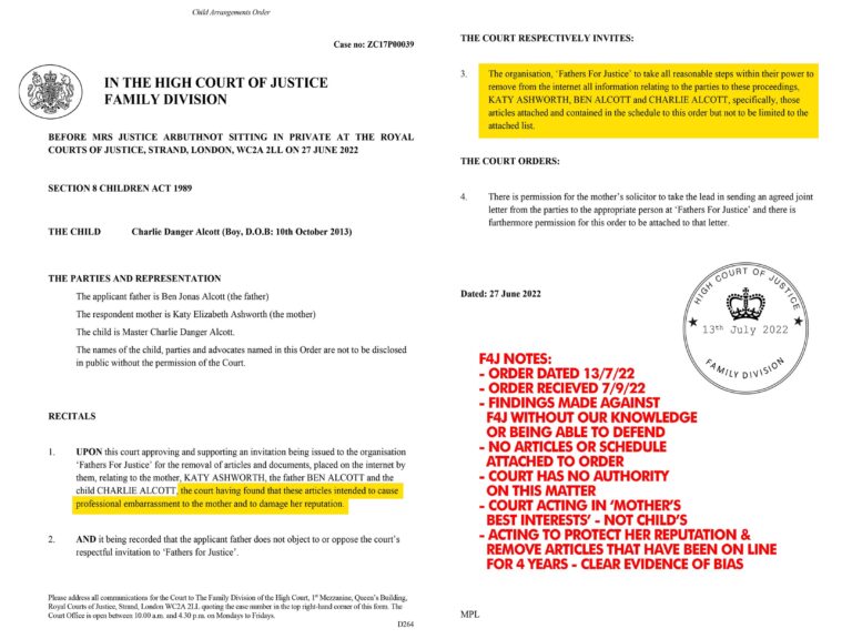 Ben Alcott Archives - We Are Fathers4Justice – The Official Campaign ...